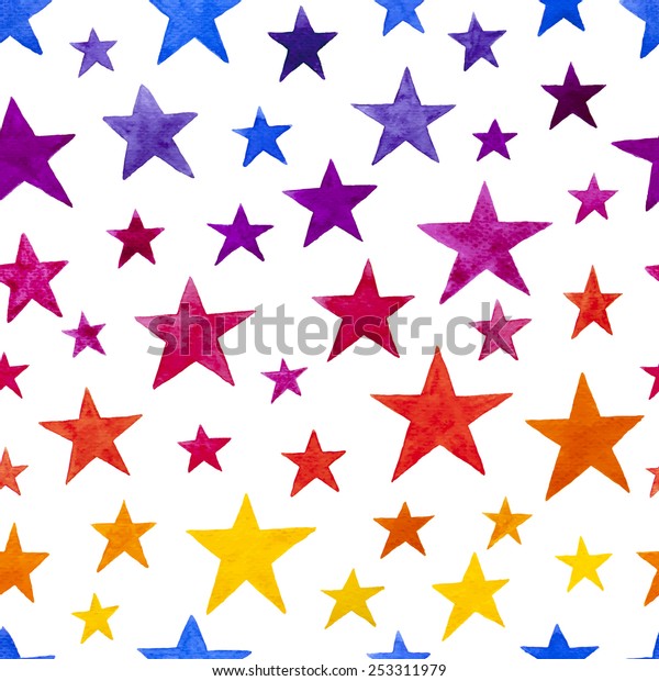 Seamless Watercolor Rainbow Star Pattern Hand Stock Vector (Royalty ...
