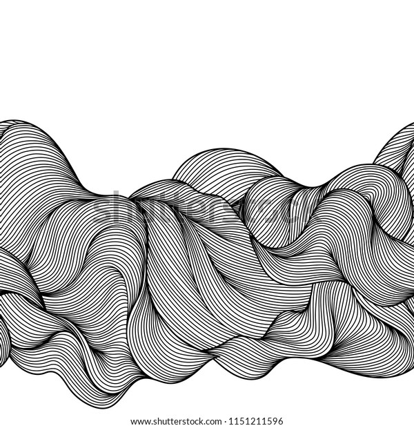 Seamless Wave Hair Line Pattern Monochrome Stock Vector (Royalty Free ...