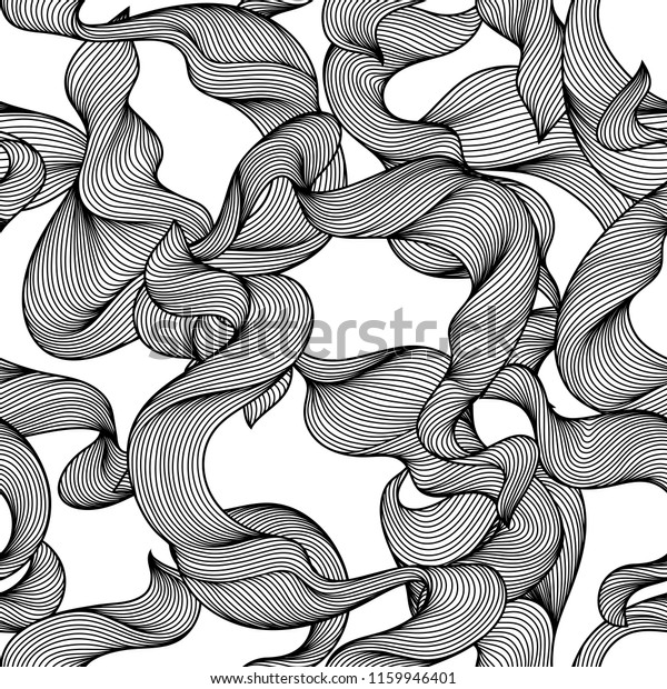 Seamless Wave Hair Line Pattern Monochrome Stock Vector (Royalty Free ...