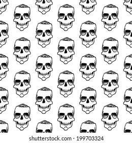 Seamless White Background Sketched Scull Vector Stock Vector (Royalty ...