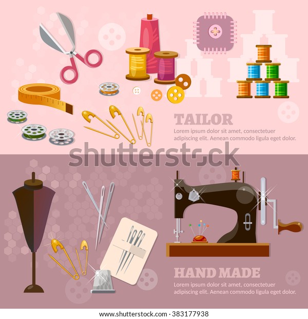 Seamstress Tailor Banners Sewing Machine Tailoring Stock Vector ...