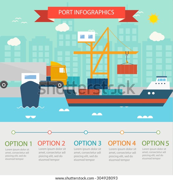 Seaport Infographics Container Ship Freight Port Stock Vector (Royalty ...