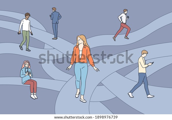 Searching for life path concept. Young people cartoon characters ...