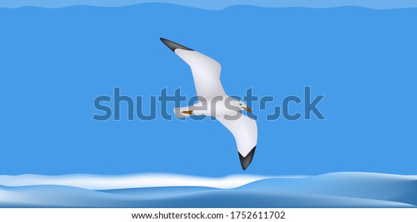 Seascape Seagull Closeup Surf Blue Background Stock Vector (Royalty ...