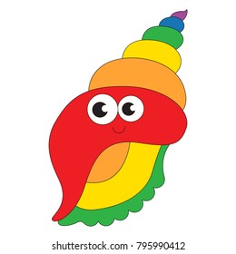 Seashell Rainbow Happy Cartoon Outlined Illustration: เวกเตอร์สต็อก ...
