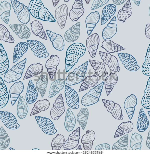 Seashells Seamless Pattern Wallpaper Blue Background Stock Vector ...