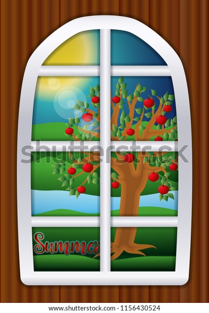 Season Summer Time Window Vector Illustration Stock Vector (Royalty ...