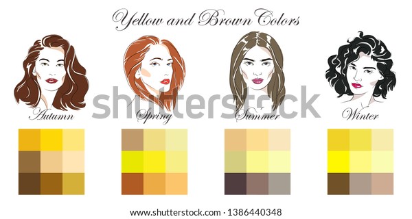 Seasonal color analysis. Vector hand drawn girls with different types ...