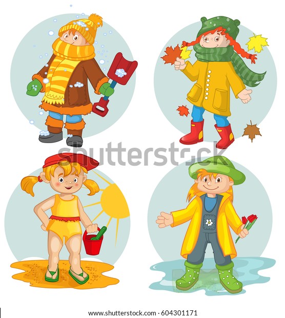 Seasons Set Summer Winter Autumn Spring: เวกเตอร์สต็อก (ปลอดค่า ...