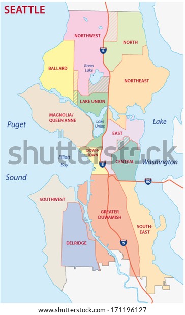Seattle Administrative Map Stock Vector (Royalty Free) 171196127 ...