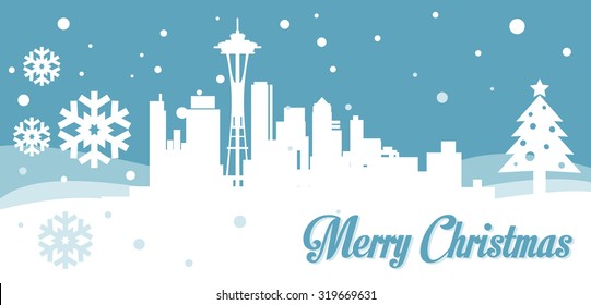 Seattle White Silhouette Skyline On Blue: vector de stock (libre de ...