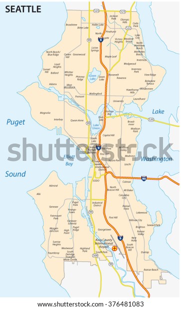 Seattle Road Neighborhood Map Stock Vector (Royalty Free) 376481083 ...