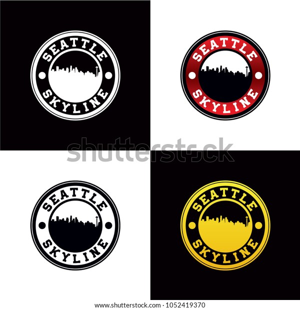 Seattle Skyline Rounded Emblem Logo Stock Vector (Royalty Free) 1052419370