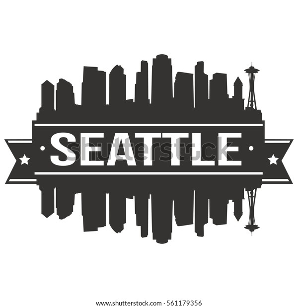 Seattle Skyline Silhouette Stamp Reflection Landscape Stock Vector ...