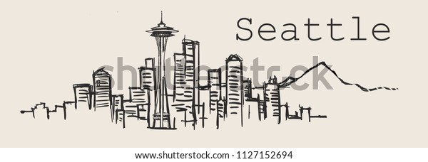 Seattle Skylinehanddrawn Vector Illustration Stock Vector (Royalty Free ...