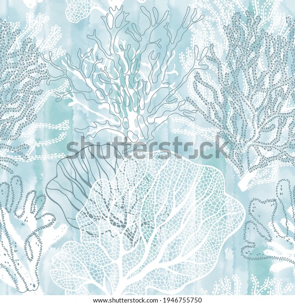 Vektor Stok Seaweed Seamless Vector Pattern Underwater Plants (Tanpa ...