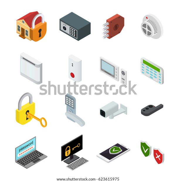 Security Color Icons Set Isometric View Stock Vector (Royalty Free ...
