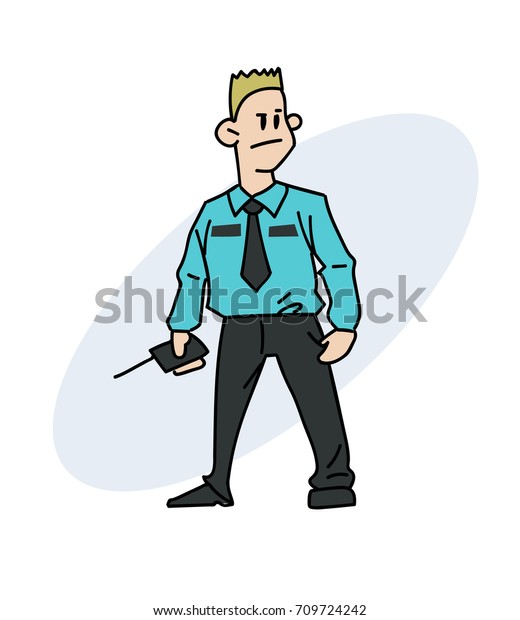 Security guard cartoon hand drawn image. Original colorful artwork ...