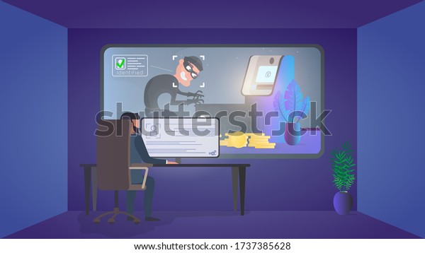 Un guardia de seguridad está vigilando: vector de stock (libre de ...