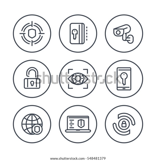Security Protection Line Icons Circles On Stock Vector (Royalty Free ...