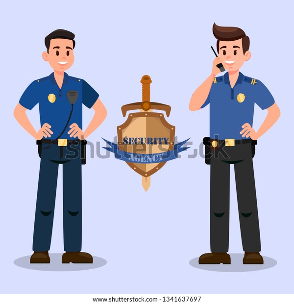 Security Service Guardians Cartoon Characters Bodyguards Stock Vector ...