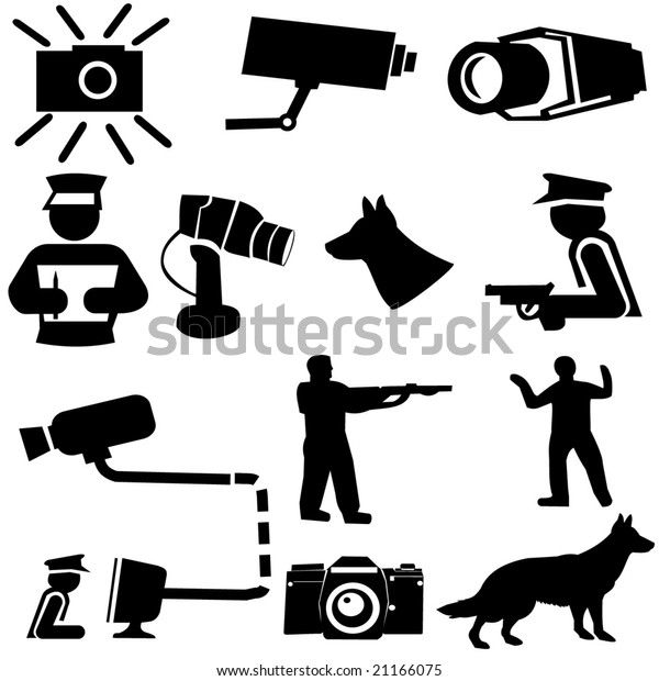 Security Silhouettes Guard Dogs Cctv Camera Stock Vector (Royalty Free ...