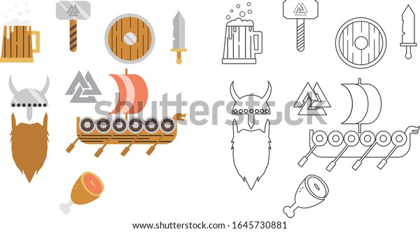 Selection Viking Icons Both Colour Transparent Stock Vector (Royalty ...