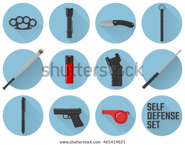 Self Defence Weapon Icons Set Vector Stock Vector (Royalty Free) 465414821