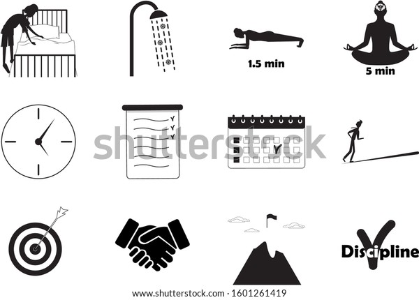 Self Discipline Icons Set Simple Elements Stock Vector (Royalty Free ...