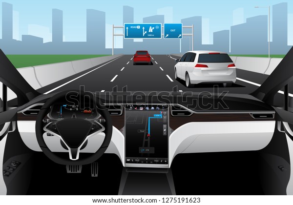 Self Driving Car On Road Autonomous Stock Vector (Royalty Free ...