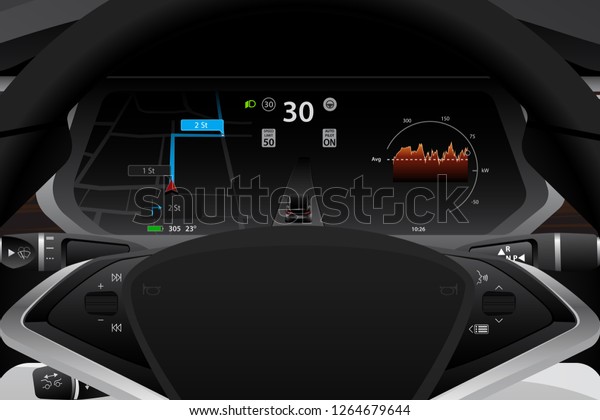 Self Driving Electric Car Dashboard Display Stock Vector (Royalty Free ...