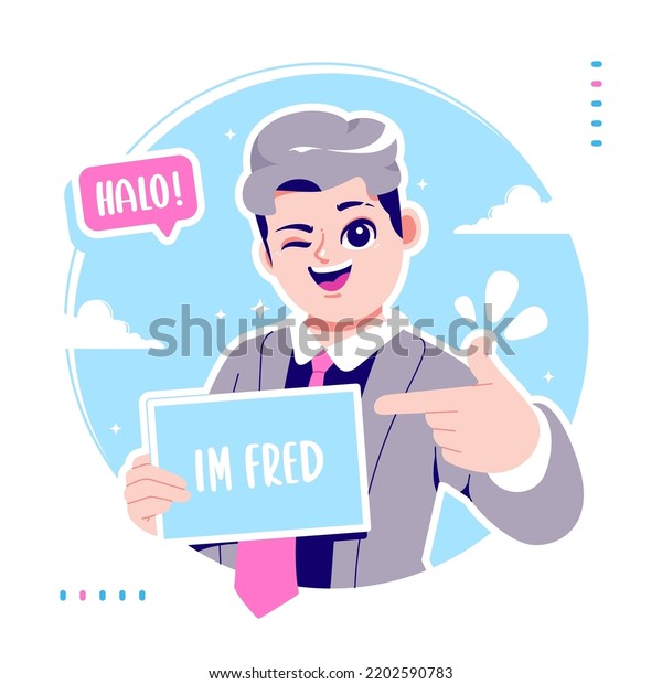 Self Introduction Boy Cartoon Character Illustration Stock Vector ...