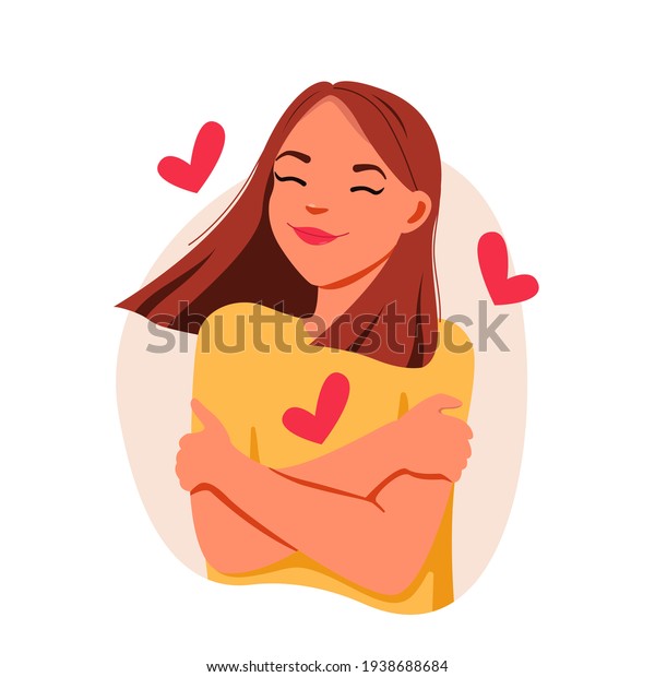 Self Love Concept Woman Hugging Herself Stock Vector Royalty Free