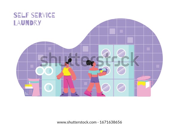 Self Service Laundry Concept Washing Symbols Stock Vector (Royalty Free ...