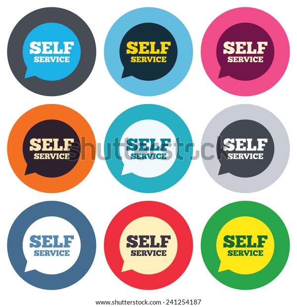 Self service sign icon. Maintenance symbol in speech bubble. Colored ...