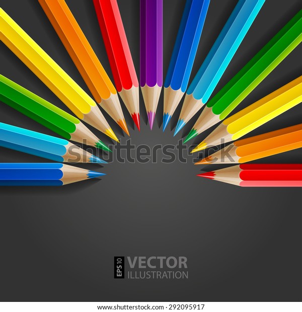 Semicircle Rainbow Colored Pencils Realistic Shadow: เวกเตอร์สต็อก ...