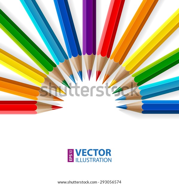 Semicircle Rainbow Colored Pencils Realistic Shadows Stock Vector ...