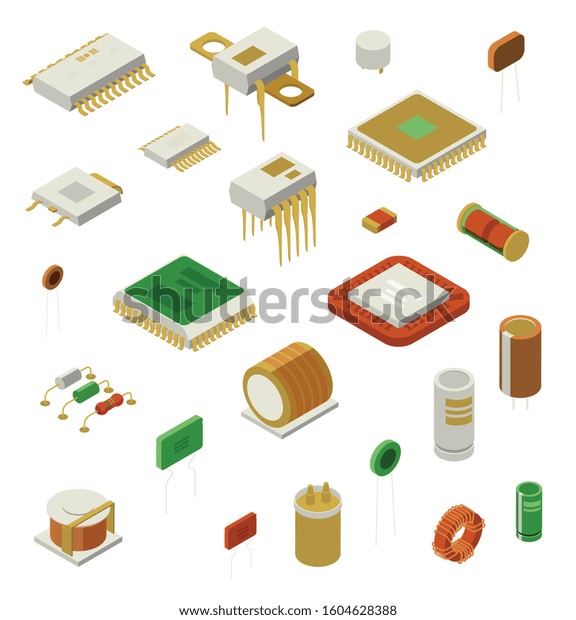 Semiconductor Element Set Production Symbols Isometric Stock Vector ...