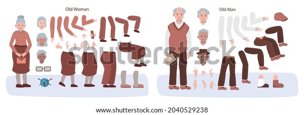 Senior Characters Animation Set Old Woman Stock Vector (Royalty Free ...