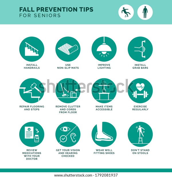 Senior Fall Prevention Tips Icons Set Stock Vector (Royalty Free ...