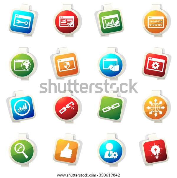 Seo Development Stickers Label Icon Set Stock Vector (Royalty Free ...