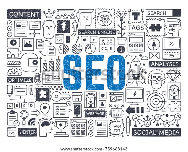 Seo Hand Drawn Vector Illustration Stock Vector (Royalty Free) 759668143