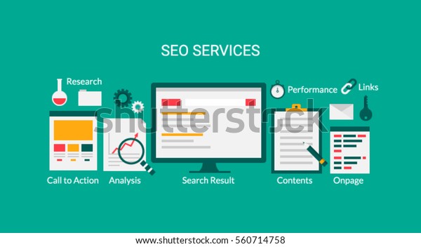 Seo Service Flat Banner Internet Marketing Stock Vector (Royalty Free ...