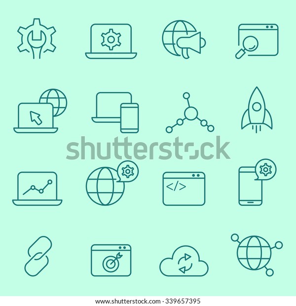 Seo Web Development Icon Set Thin Stock Vector Royalty Free 339657395