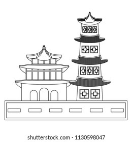Sketch Chinese Architecture Hand Drawn Illustration Stock Vector ...