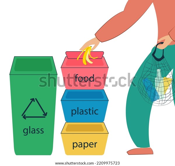 Separate Waste Collection Waste Containers Person Stock Vector (Royalty ...