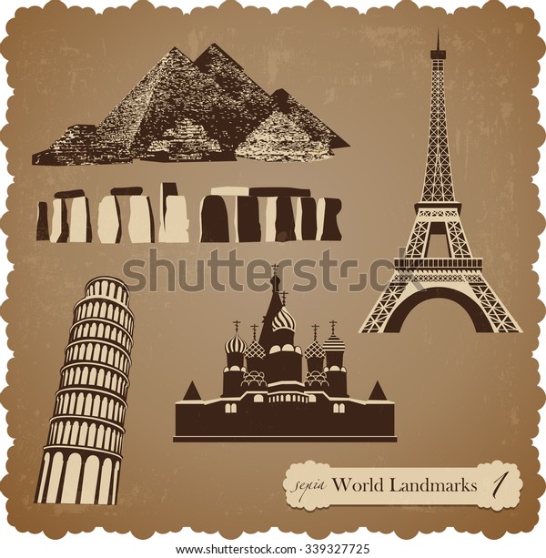 Sepia Set Vector Icons Most Famous Stock Vector (Royalty Free ...