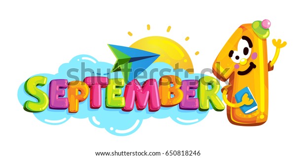 September 1. Back to school logo on isolated white background. Cartoon ...