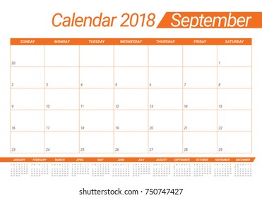 September 2018 Planner Calendar Vector Illustration Stock Vector ...