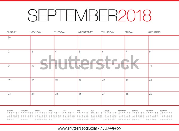 September 2018 Planner Calendar Vector Illustration Stock Vector ...